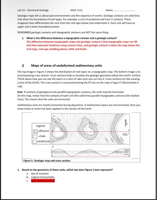 Solved Lab 10 - Structural Geology GEOL 1121 Name Geologic | Chegg.com