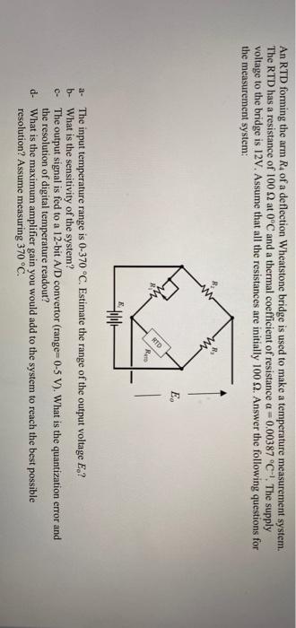 Solved An RTD forming the arm R of a deflection Wheatstone | Chegg.com