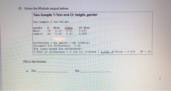 Solved F) Given the Minitab output below: Two-Sample T-Test | Chegg.com