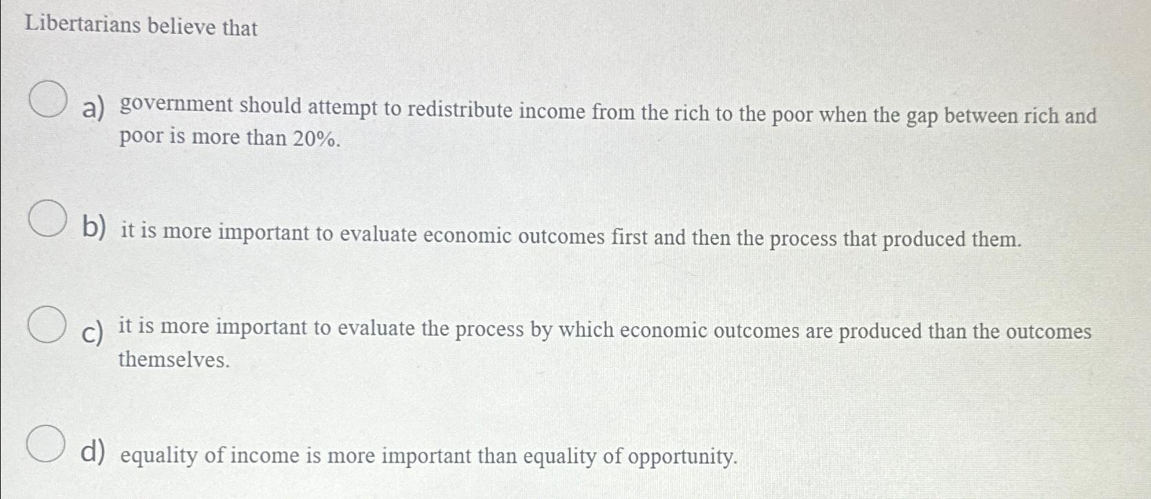 Solved Libertarians believe thata) ﻿government should | Chegg.com