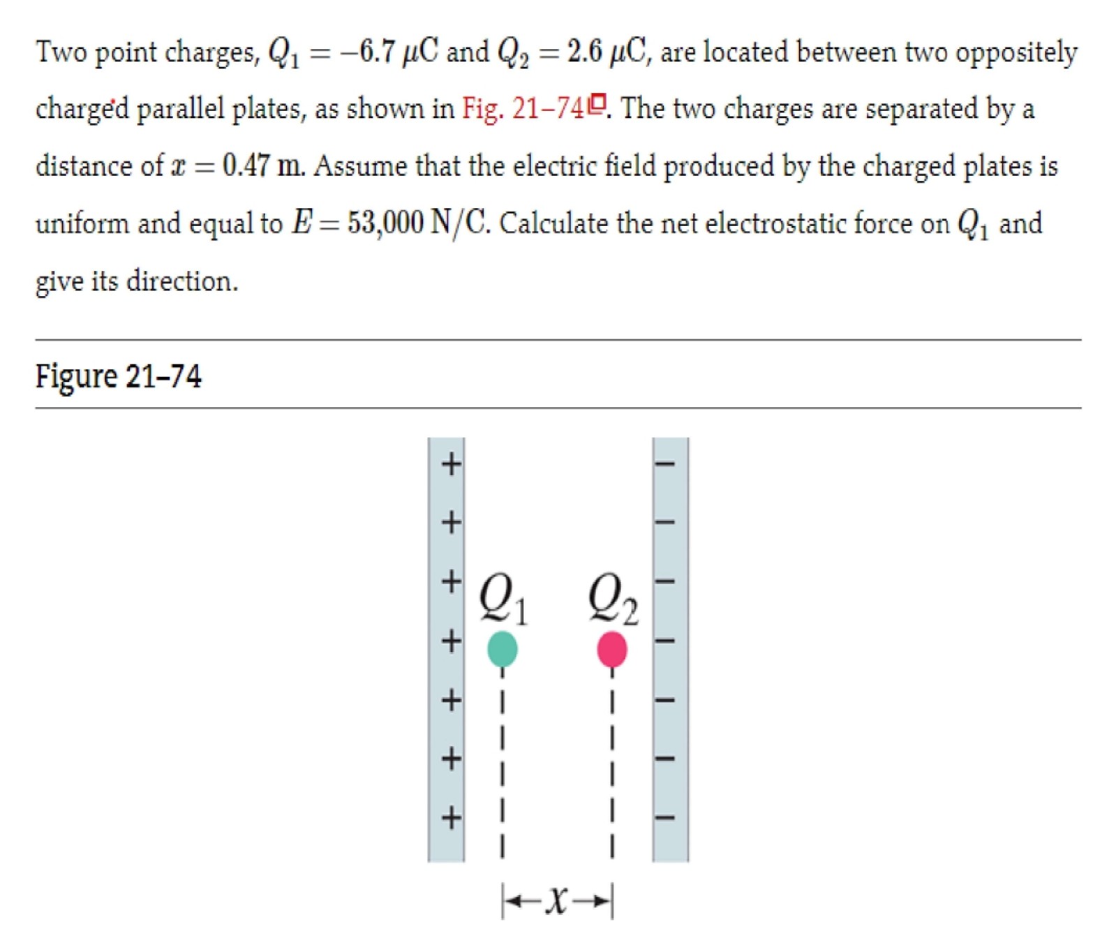 Solved Two point charges, Q1=-6.7μC ﻿and Q2=2.6μC, ﻿are | Chegg.com