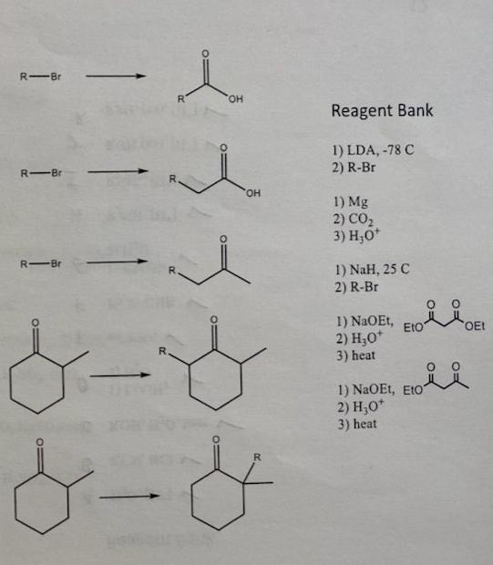 Solved R-Br R OH Reagent Bank 1) LDA, -78 2) R-Br R-Br R OH | Chegg.com