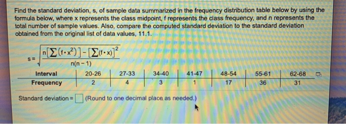 Solved Find the standard deviation, s, of sample data | Chegg.com