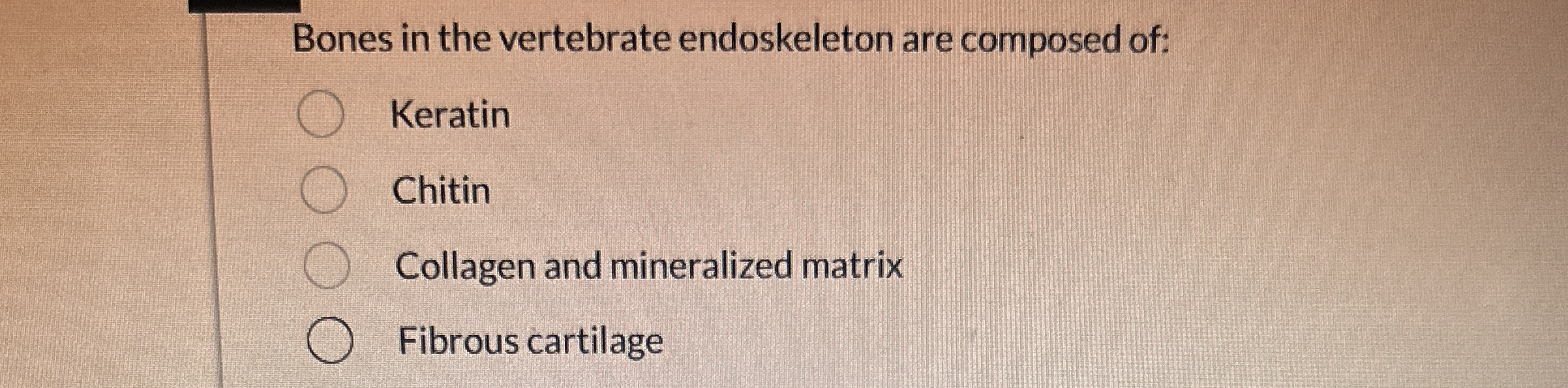 Solved Bones in the vertebrate endoskeleton are composed | Chegg.com