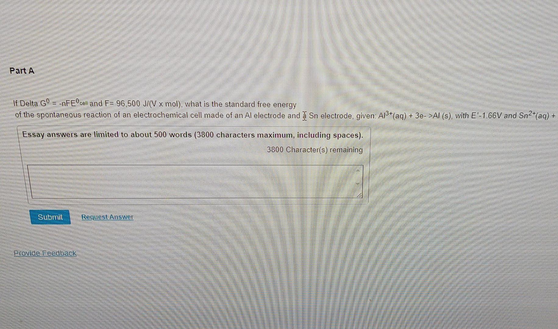Part A If Delta G = -nFE cell and F= 96,500 J/(V x | Chegg.com