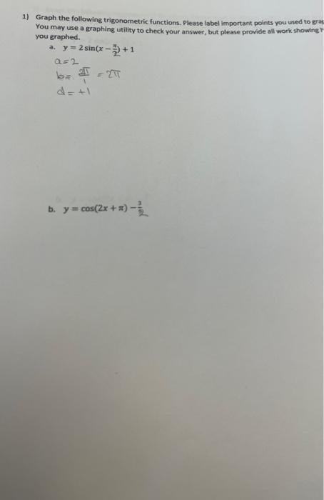 Solved 1) Graph the following trigonometric functions. | Chegg.com