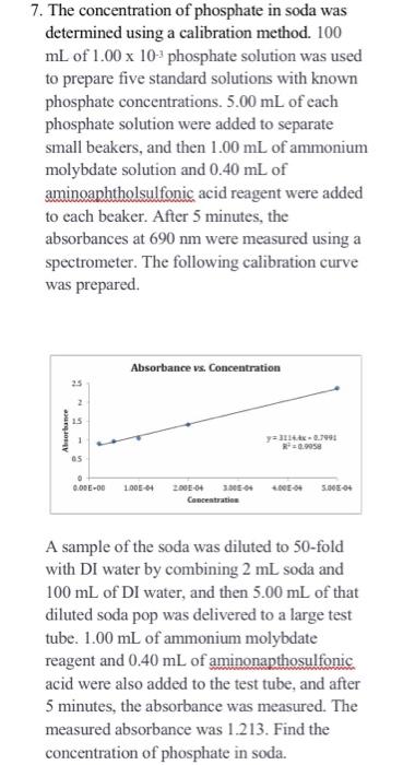 Solved 7. The concentration of phosphate in soda was | Chegg.com