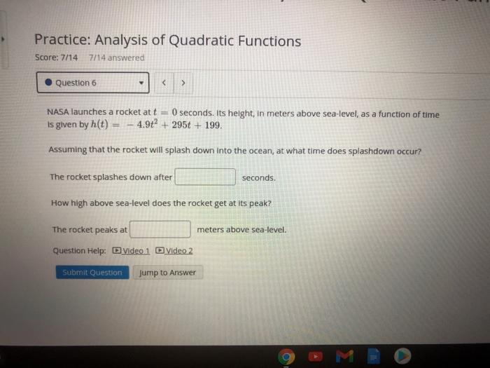 Solved Practice: Analysis of Quadratic Functions Score: 7/14 | Chegg.com