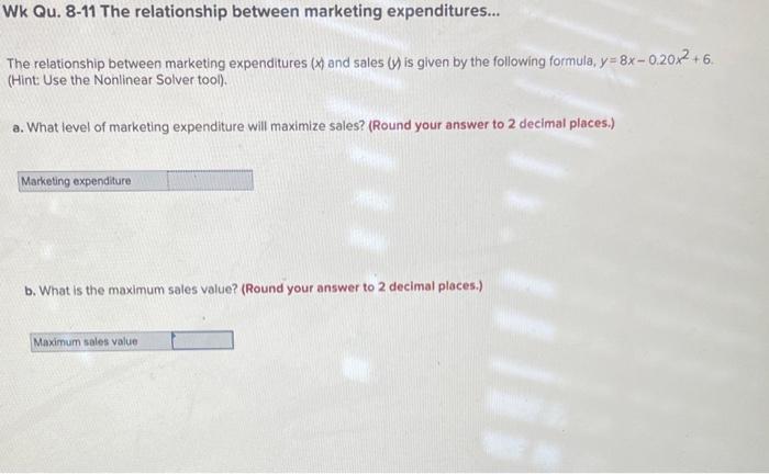 Solved Wk Qu. 8-11 The relationship between marketing | Chegg.com Solved Wk Qu. 8-11 The relationship between marketing | Chegg.com