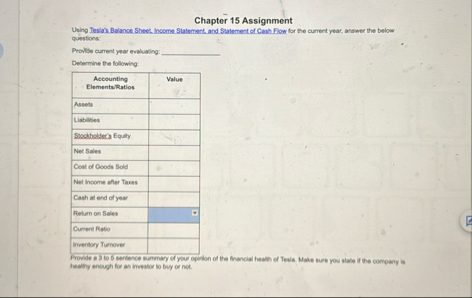 Solved Chapter 15 ﻿AssignmentUning Tenlari Balance Sheet | Chegg.com