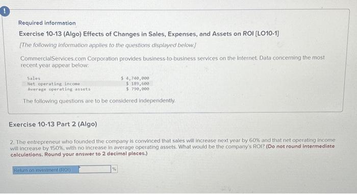Solved Required information Exercise 10-13 (Algo) Effects of | Chegg.com
