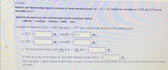 Solved (1 point) Record non-terminating decimal answers to | Chegg.com