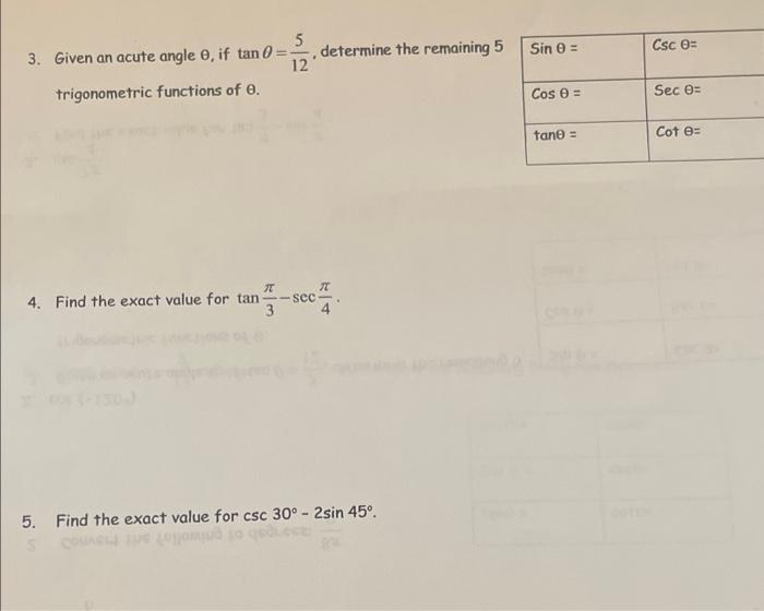 Solved 3. Given an acute angle θ, if tanθ=125, determine the | Chegg.com