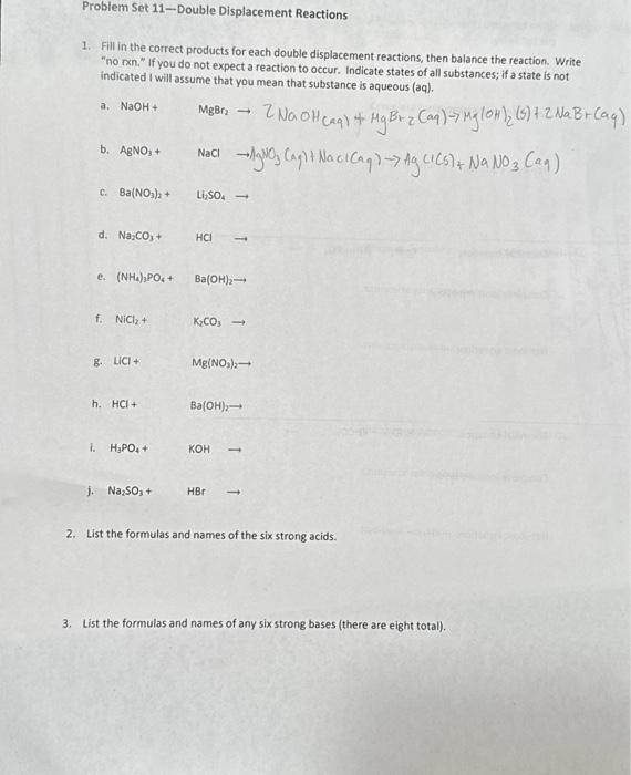 Solved 1. Fill in the correct products for each double | Chegg.com