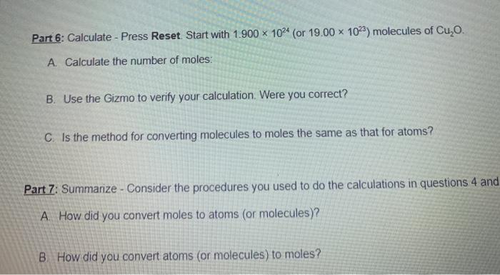 Part 6: Calculate - Press Reset Start with 1.900 x | Chegg.com
