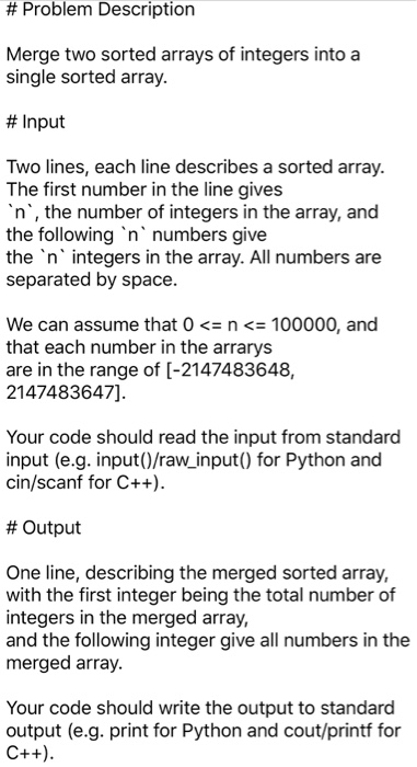 Solved # Problem Description Merge two sorted arrays of | Chegg.com
