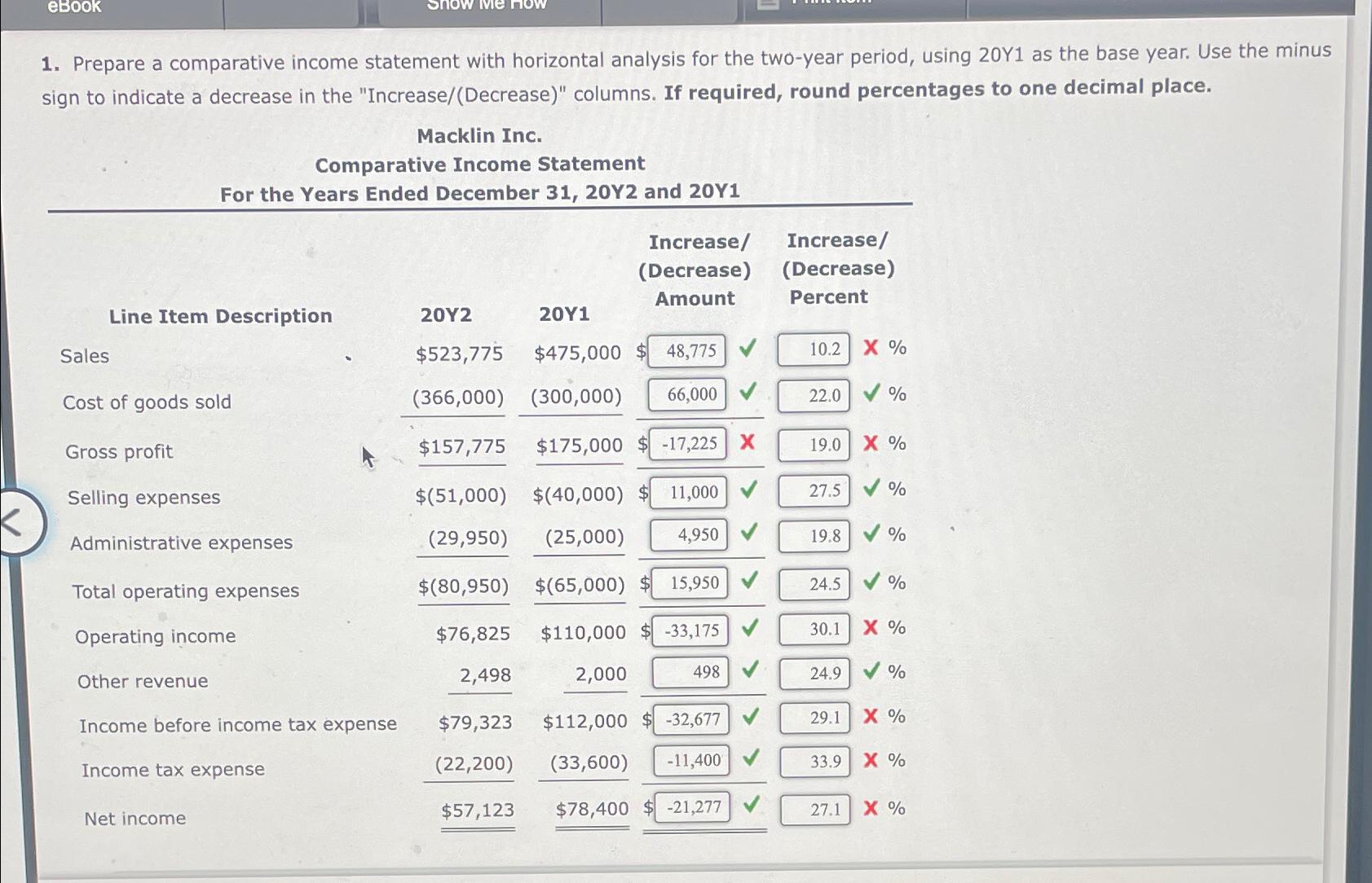 Prepare a comparative income statement with | Chegg.com