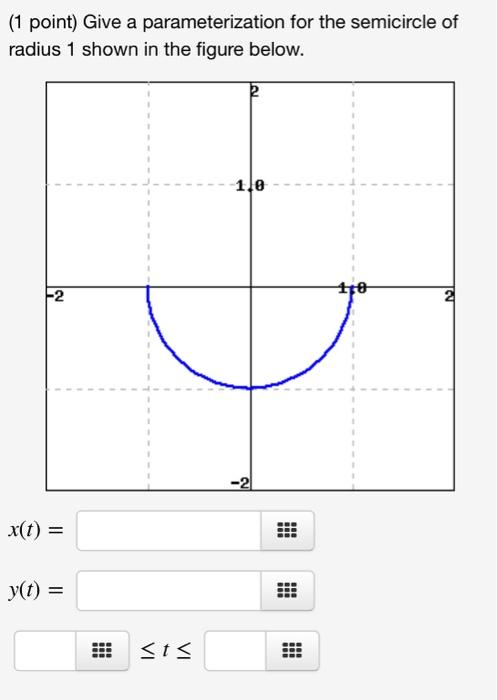 Solved (1 point) Give a parameterization for the semicircle | Chegg.com