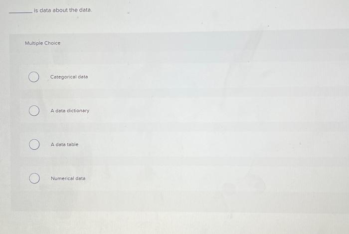 Solved is data about the data. Multiple Choice Categorical | Chegg.com