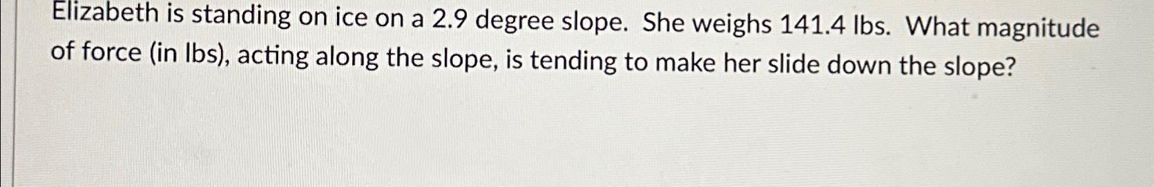 Solved Elizabeth is standing on ice on a 2.9 ﻿degree slope. | Chegg.com