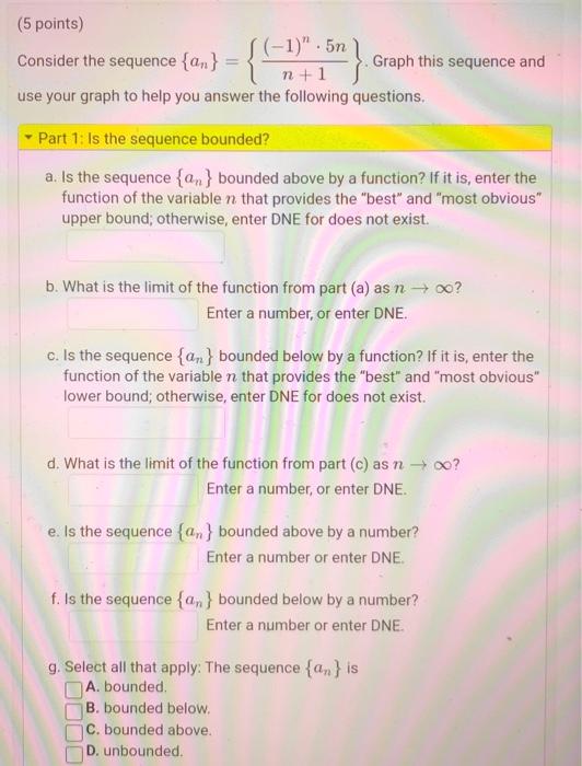 Onsider The Sequence {an} {n 1 −1 N⋅5n} Graph This