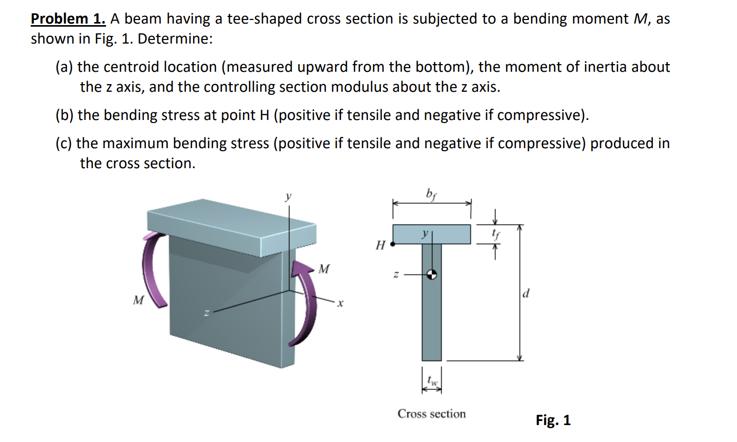 Problem 1. ﻿A beam having a tee-shaped cross section | Chegg.com
