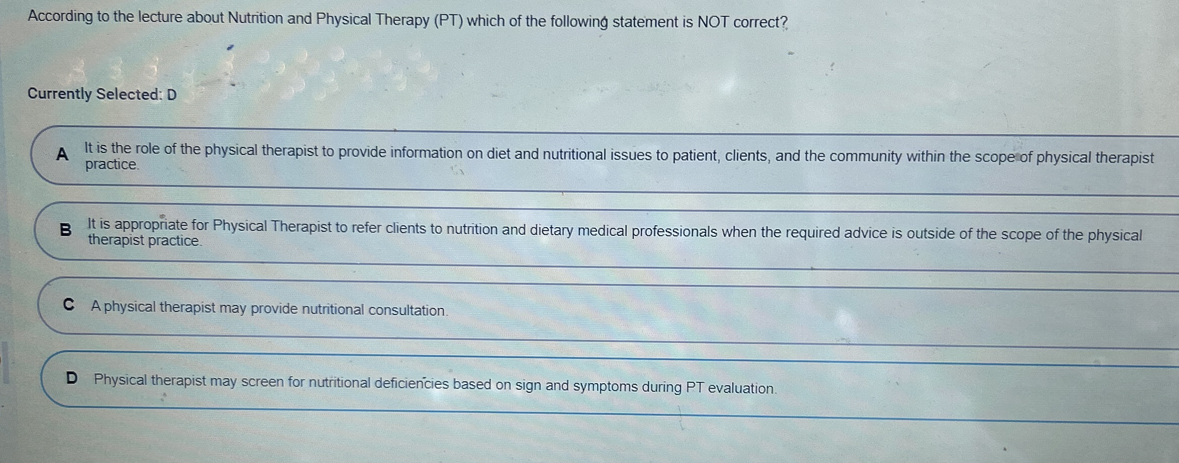 Solved According to the lecture about Nutrition and Physical | Chegg.com
