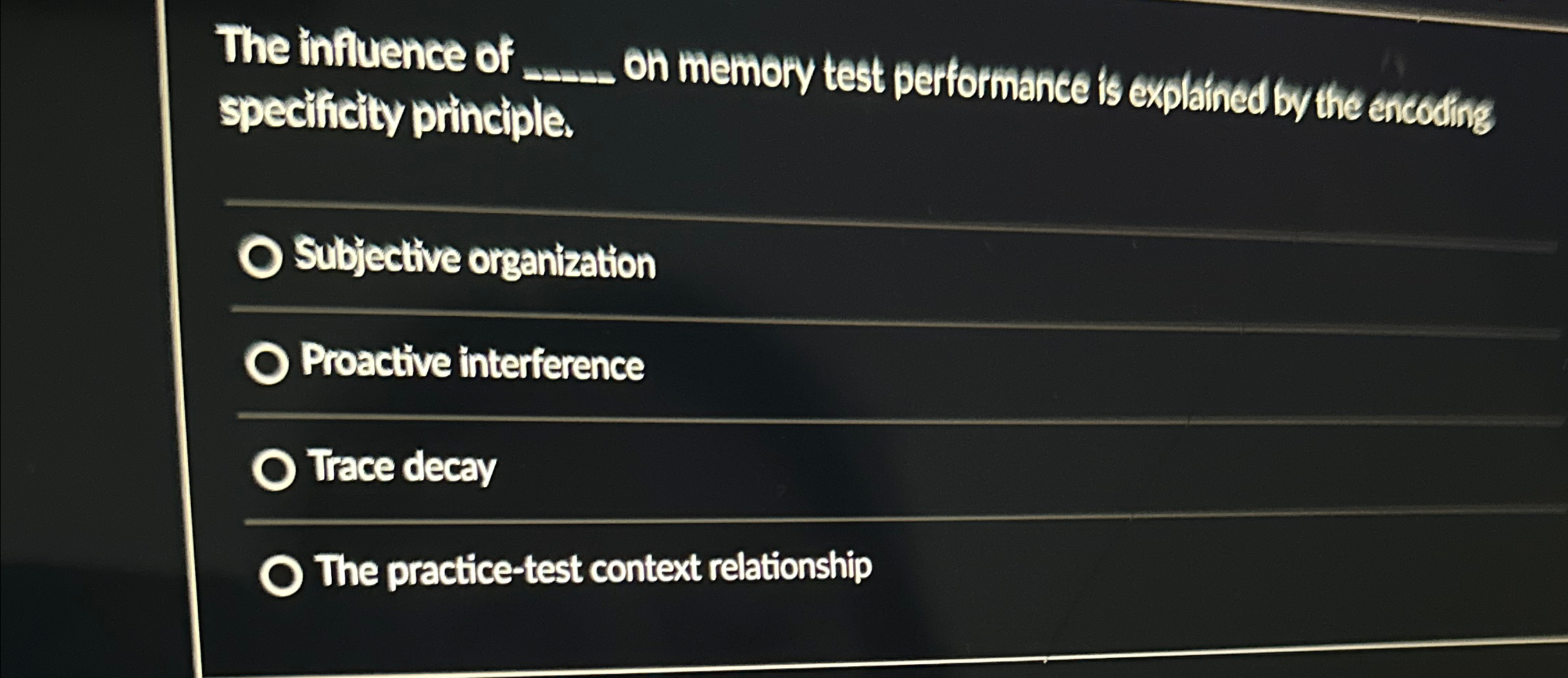 Solved The infiuence of q, ﻿On memory test performance is | Chegg.com