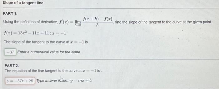 Solved Slope of a tangent line PART 1. Using the definition | Chegg.com