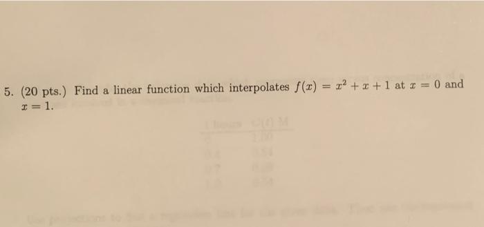 Solved 5. (20 pts.) Find a linear function which | Chegg.com