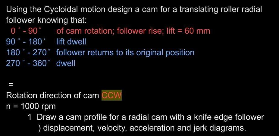 Solved Using the Cycloidal motion design a cam for a | Chegg.com