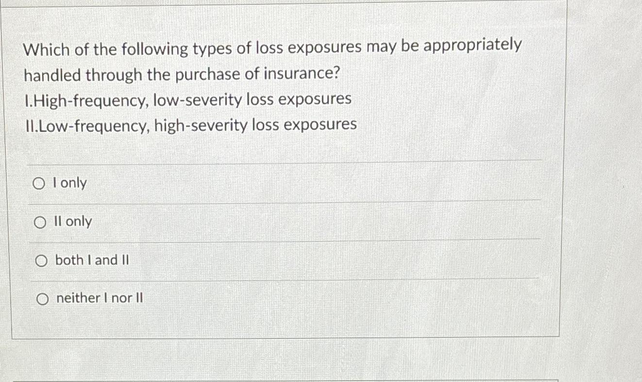 Solved Which of the following types of loss exposures may be | Chegg.com