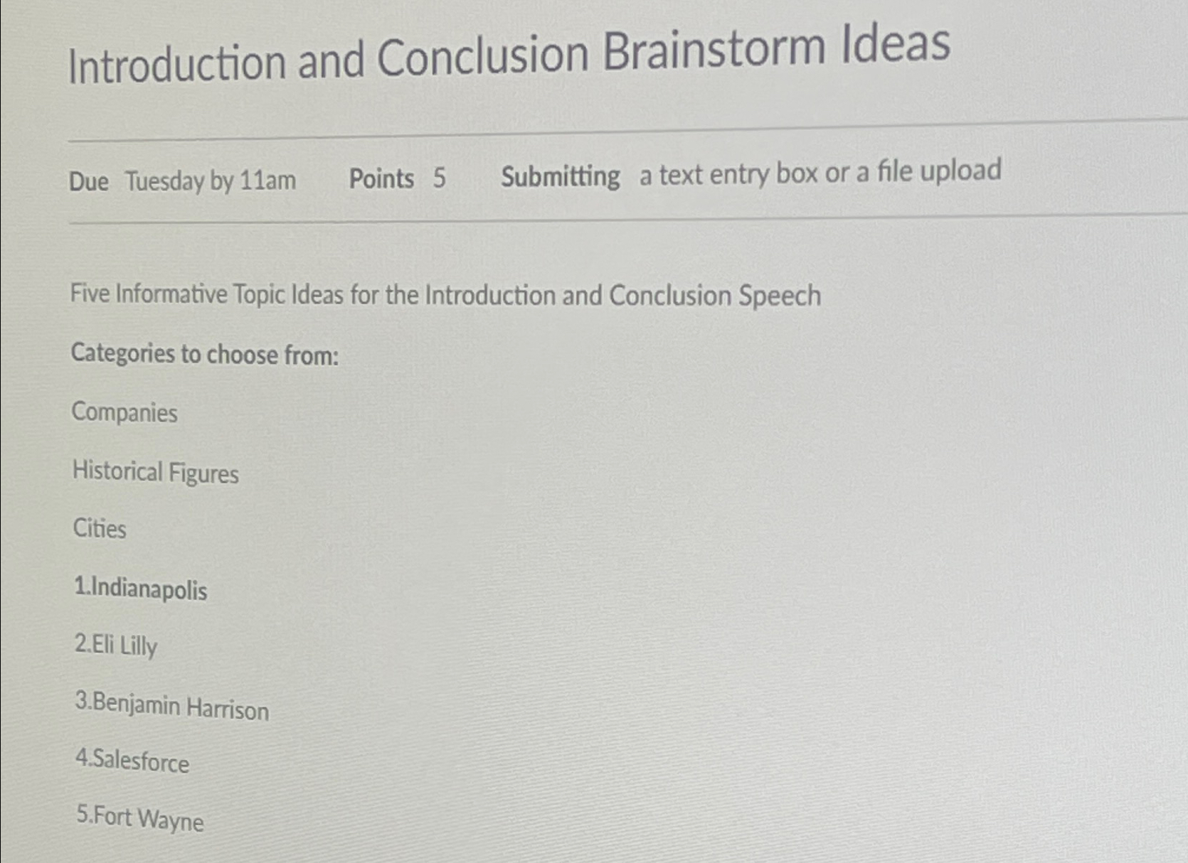 Solved Introduction and Conclusion Brainstorm IdeasDue | Chegg.com