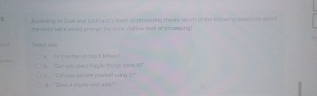 Solved According to Craik and Lockharts's levels of | Chegg.com