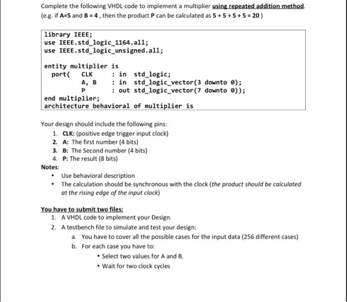 Solved Complete the following VHDL code to implement a | Chegg.com