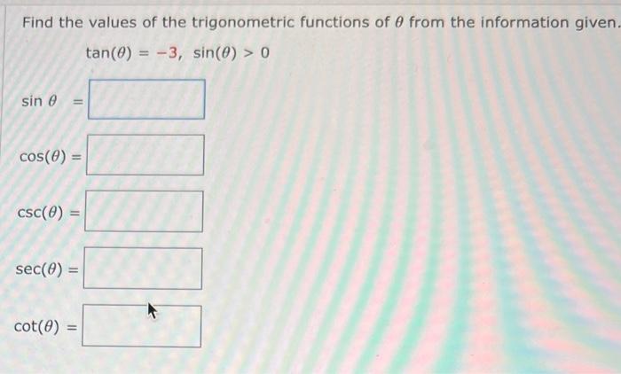 Solved Find the values of the trigonometric functions of θ | Chegg.com
