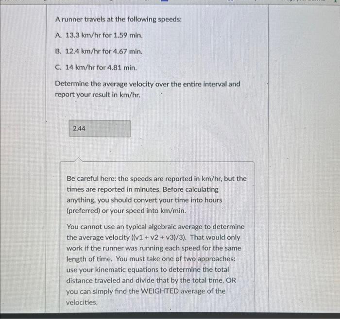 Solved A runner travels at the following speeds: A. 13.3 | Chegg.com