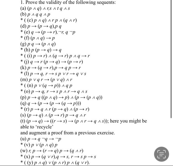 Solved * - 1. Prove the validity of the following sequents: | Chegg.com