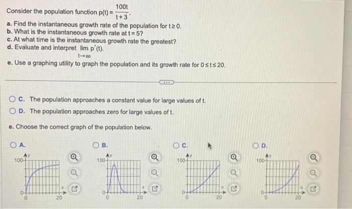 Solved Consider the population function p(t)=t+3100t. a. | Chegg.com