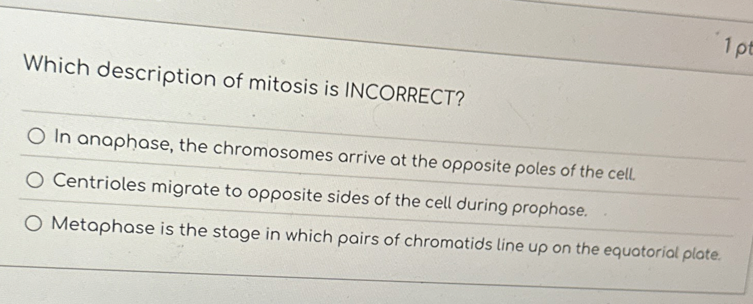 Solved Which description of mitosis is INCORRECT?In | Chegg.com