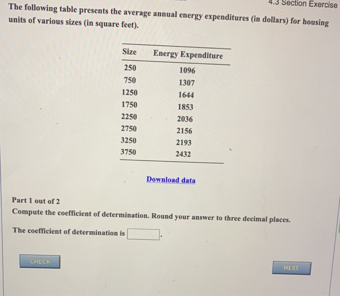 Solved 4.3 Section Exercise The following table presents the | Chegg.com