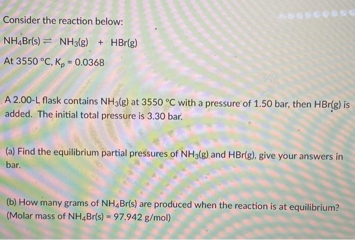 Solved Consider the reaction below: NH4Br(s) = NH3(g) + | Chegg.com