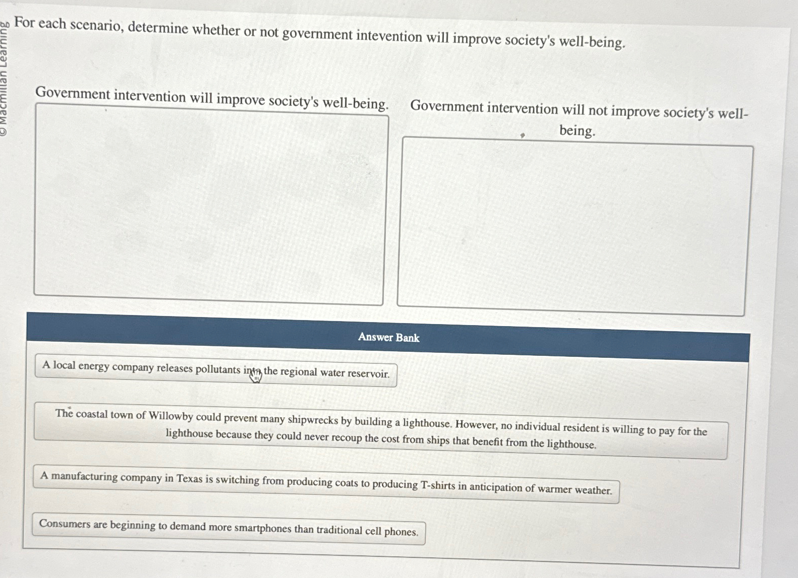 Solved For each scenario, determine whether or not | Chegg.com