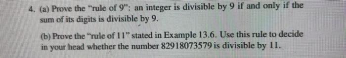 Solved 4. (a) Prove the "rule of 9 ": an integer is | Chegg.com