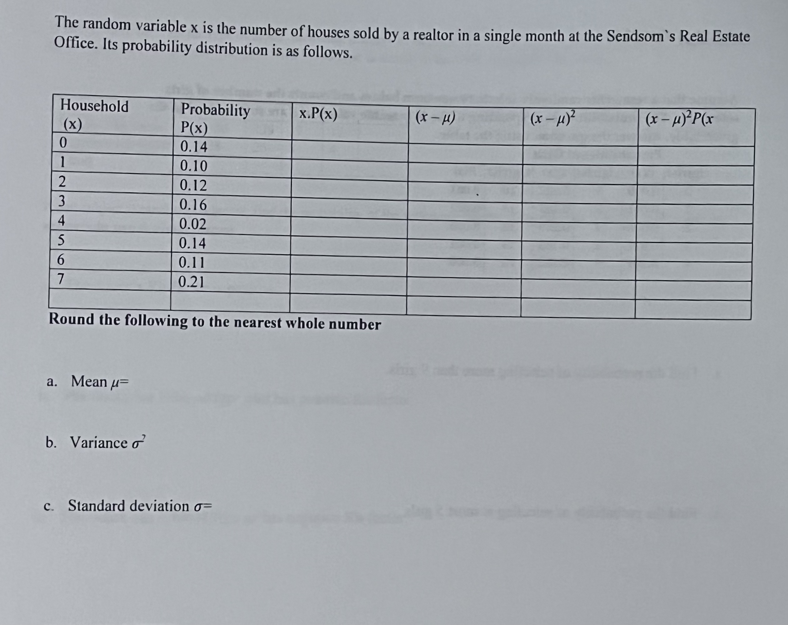 Solved The random variable x ﻿is the number of houses sold | Chegg.com