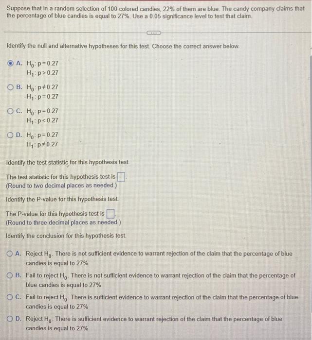 Identify Nullalt Hypothesis Test Stasticp 0430