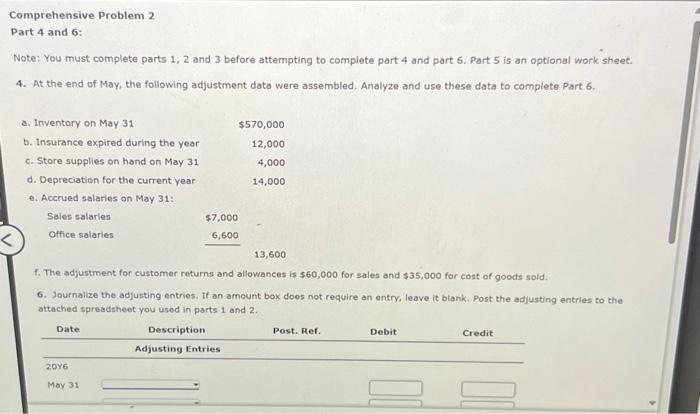 Solved Comprehensive Problem 2 Part 4 and 6 : Note: You must | Chegg.com