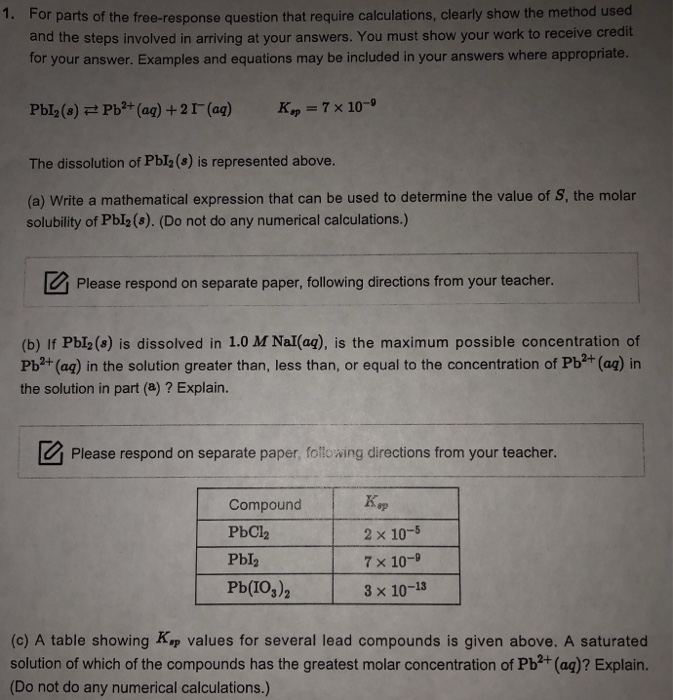 Solved 1. For parts of the free-response question that | Chegg.com