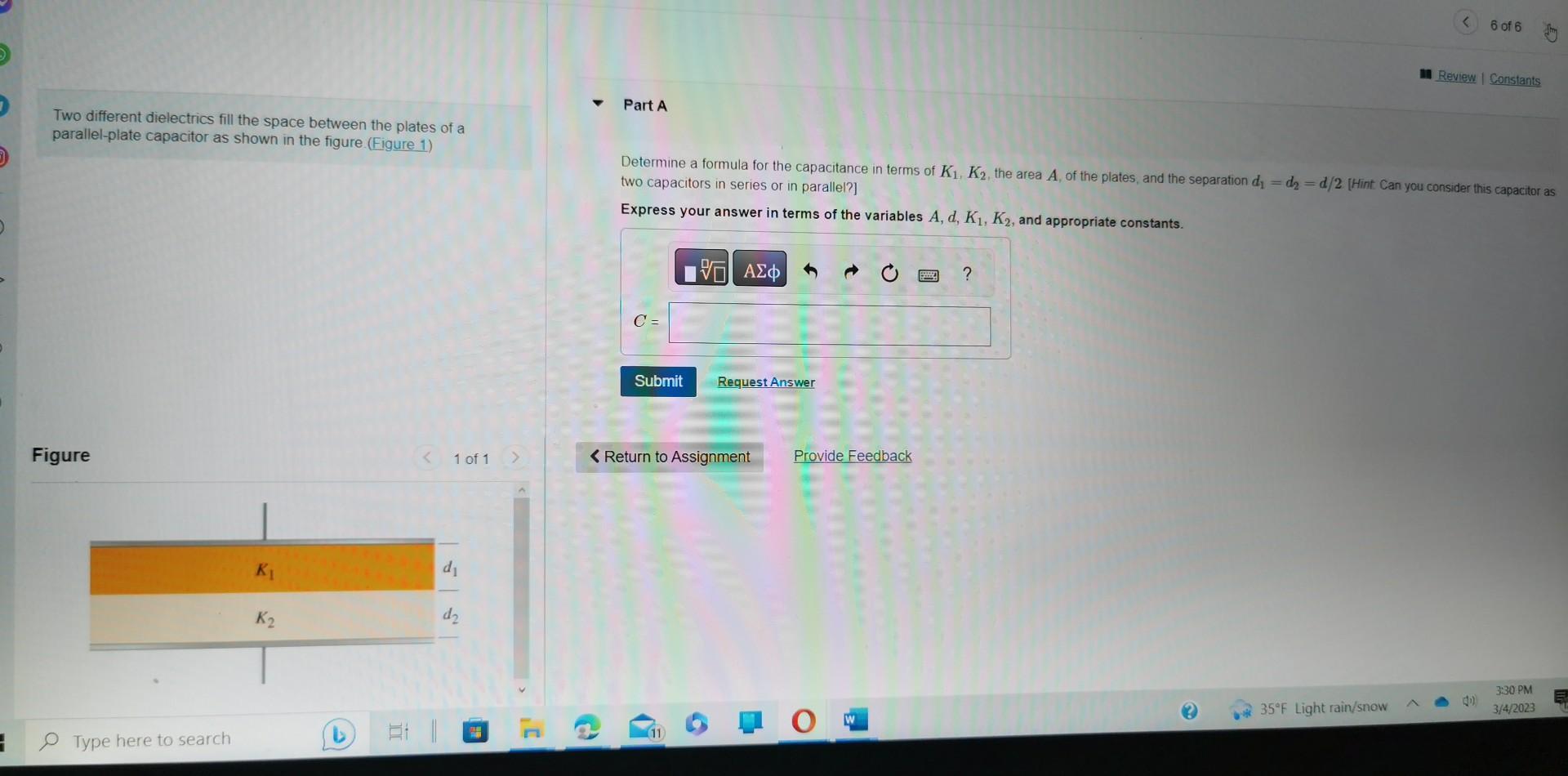 Solved Two different dielectrics fill the space between the | Chegg.com
