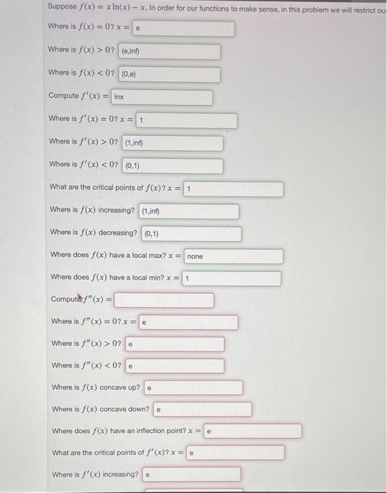 Solved Suppose f(x)=xln(x)−x. In order fo Where is f(x)=0 ? | Chegg.com